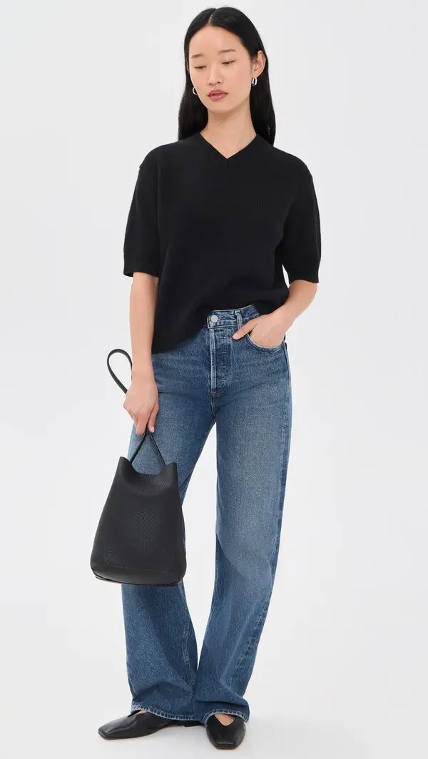 Theory Crop V Sweater Tee - Black