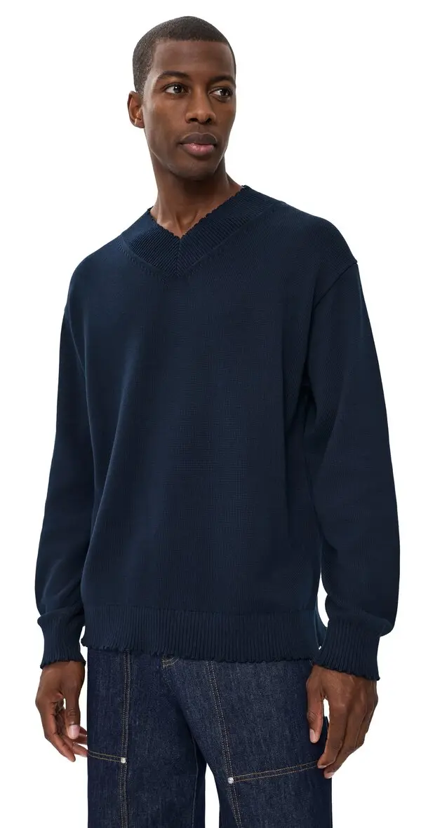 Helmut Lang Distressed V Neck Sweater