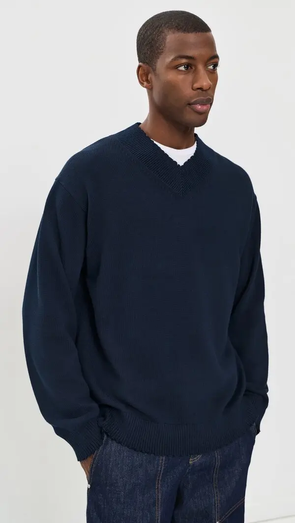 Helmut Lang Distressed V Neck Sweater