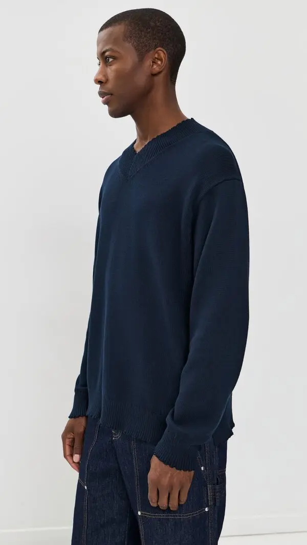 Helmut Lang Distressed V Neck Sweater