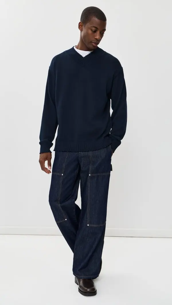 Helmut Lang Distressed V Neck Sweater