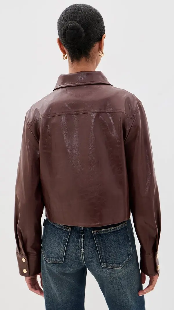 Alice + Olivia James Faux Leather Cropped Jacket - Dark Chocolate