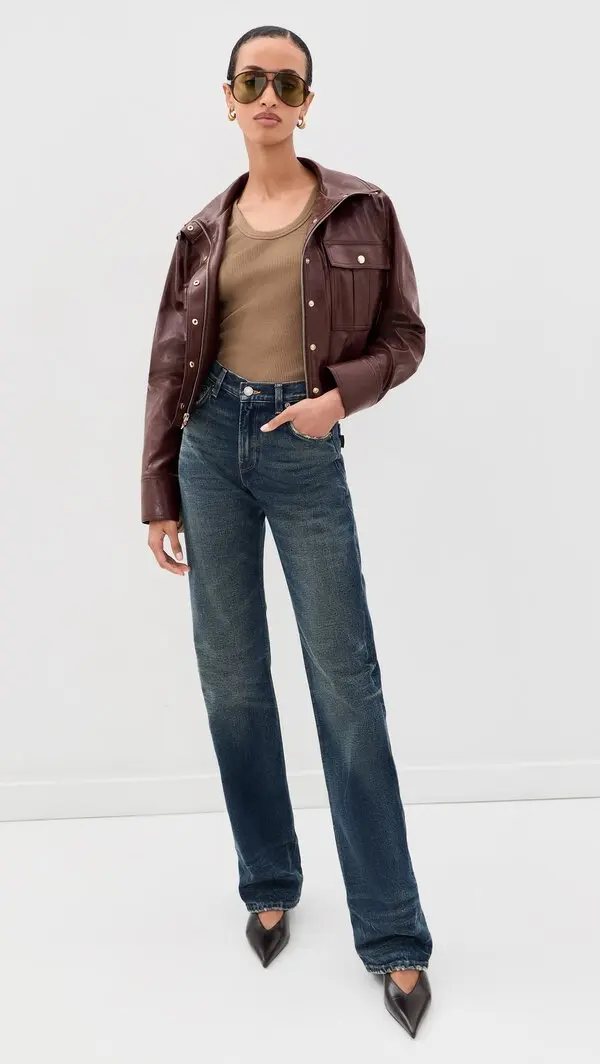 Alice + Olivia James Faux Leather Cropped Jacket - Dark Chocolate