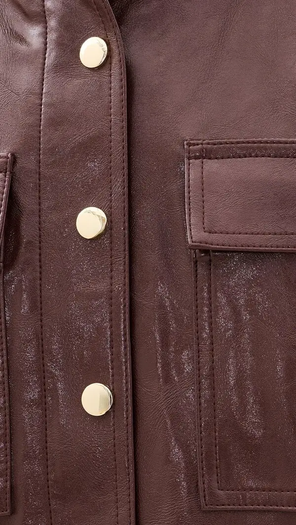 Alice + Olivia James Faux Leather Cropped Jacket - Dark Chocolate