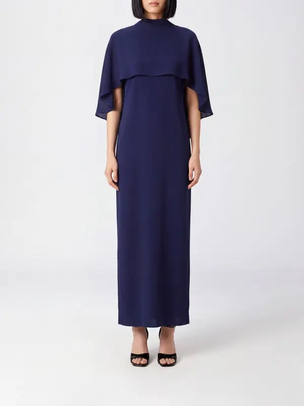 Alberta Ferretti Sleeveless Crêpe Sheath Long Evening Gown - Blue