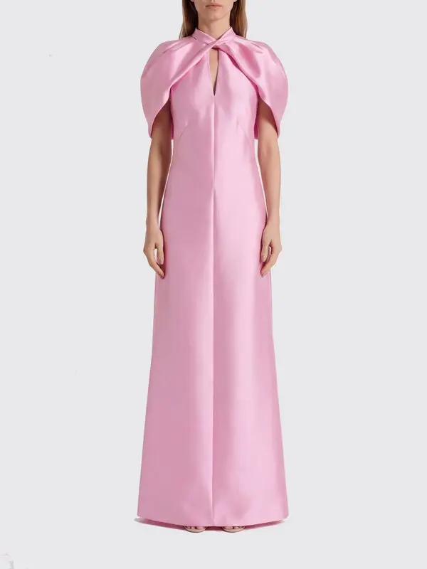 Alberta Ferretti Satin Midi Evening Dress With Puff Sleeves - Pink