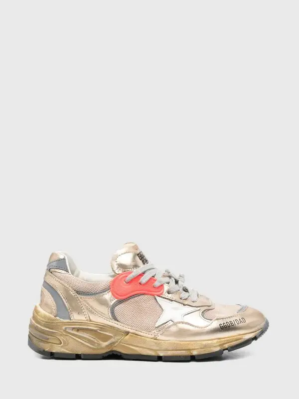 GOLDEN GOOSE Dad-star Laminated Leather And Mesh Distressed Trainers - Silver
