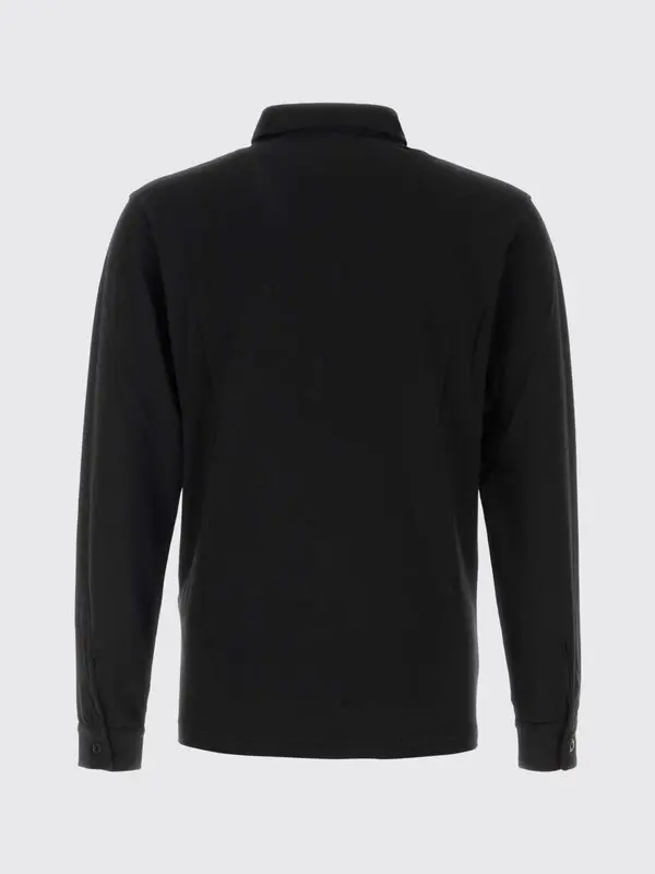Stone Island Slim Fit Long-sleeved Cotton Polo With Compass Logo - Black