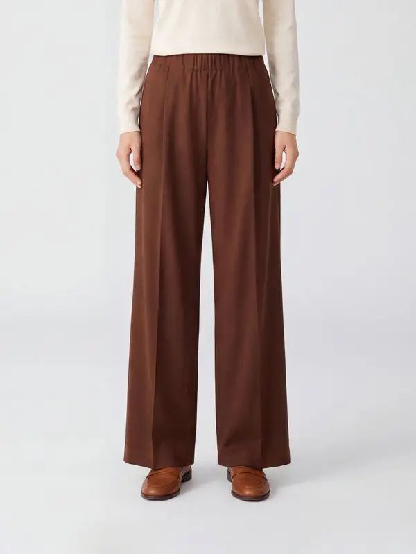 SEMICOUTURE High-waisted Wool Blend Palazzo Trousers - Brown
