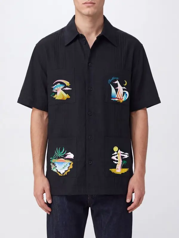 Casablanca Embroidered Short Sleeve Shirt - Black