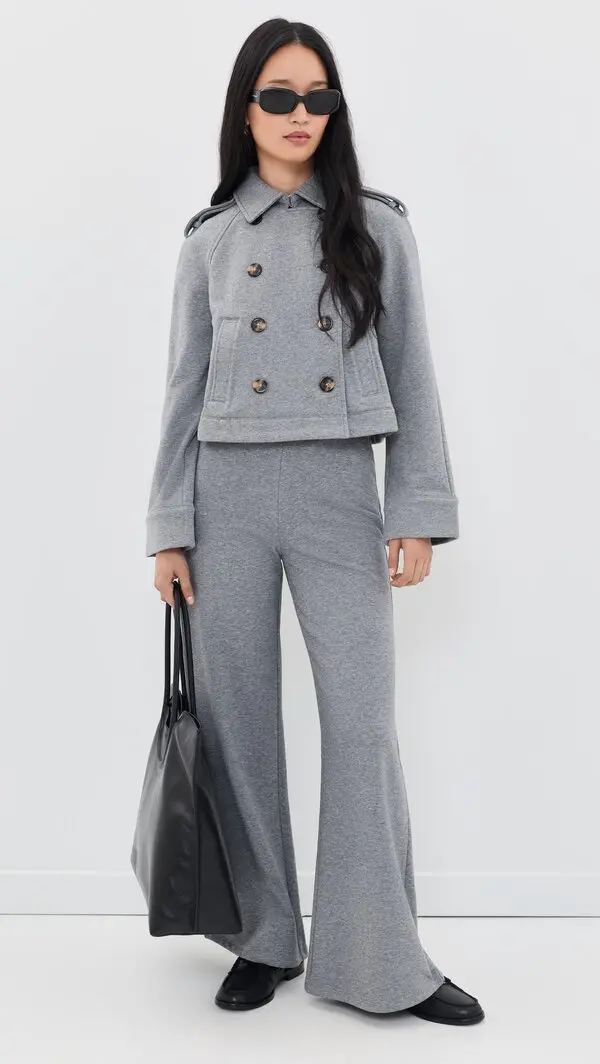 Veronica Beard Saunder Wide Leg French Terry Pants - Heather Grey
