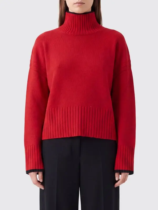 Pinko Wool And Cashmere Turtleneck Jumper With Dropped Shoulders And Contrast Trim - Red
