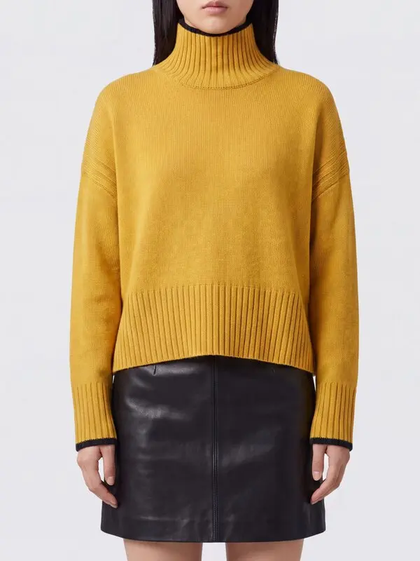 Pinko Wool And Cashmere Turtleneck Jumper With Dropped Shoulders And Contrast Trim - Yellow