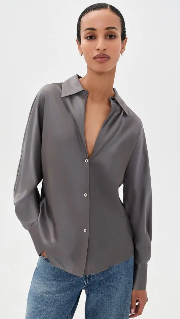Vince Bias Silk Button Down Shirt