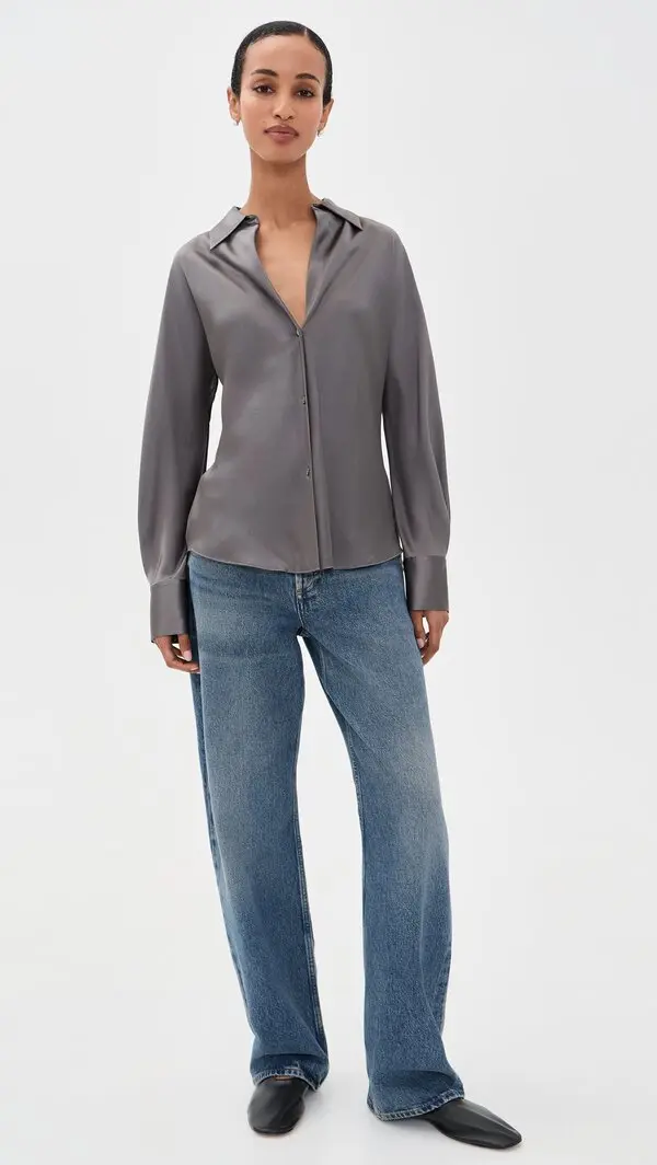 Vince Bias Silk Button Down Shirt