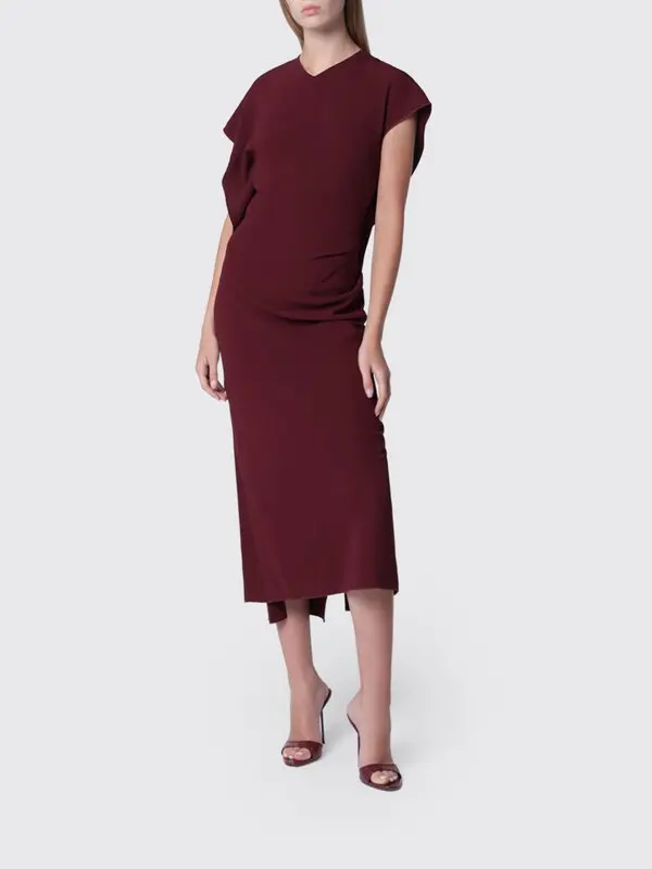 Victoria Beckham Slim Fit Asymmetrical Midi Dress - Red