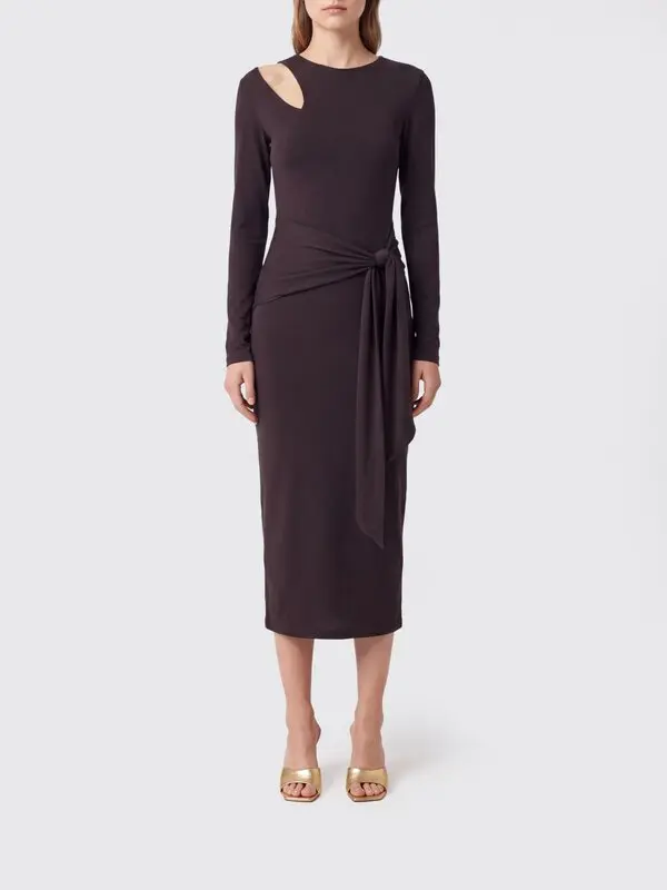 Federica Tosi Asymmetrical Cut-out Long Sleeve Midi Dress - Brown