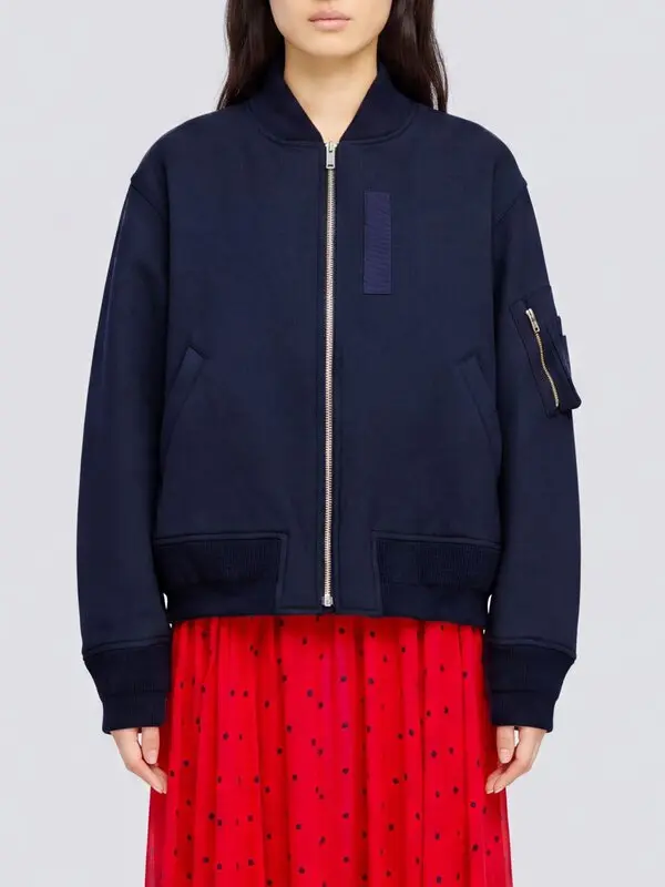 SEMICOUTURE Wool Blend Bomber Jacket With Elasticated Collar - Blue