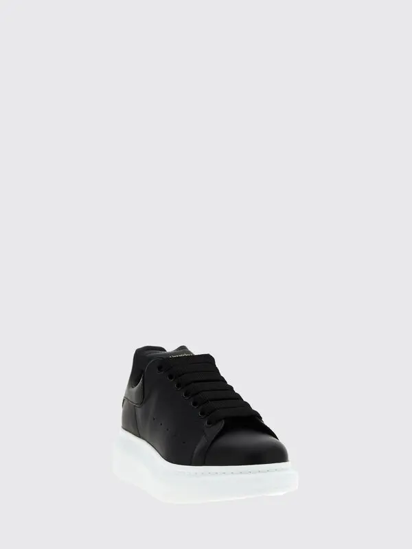 Alexander McQueen Oversize Calf Leather Sneakers With Contrasting Heel And Laminated Logo - Black