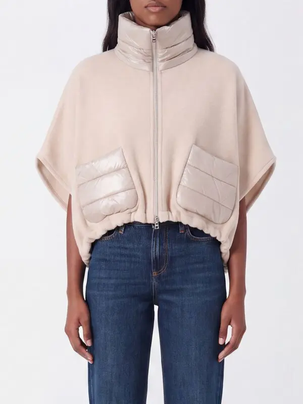 Herno Short Wool And Cashmere Blend Cape With Funnel Neck And Zip Closure - Pink