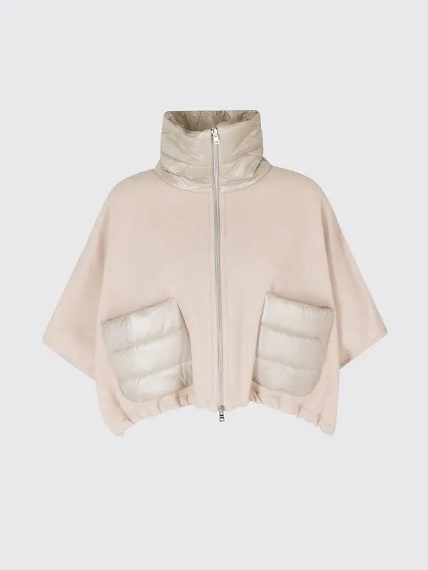 Herno Short Wool And Cashmere Blend Cape With Funnel Neck And Zip Closure