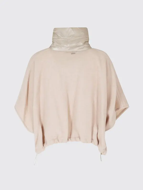 Herno Short Wool And Cashmere Blend Cape With Funnel Neck And Zip Closure