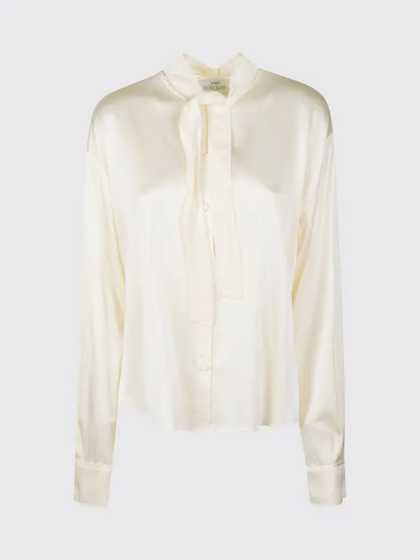 FORTE_FORTE Slim Fit Stretch Silk Pussy-bow Shirt