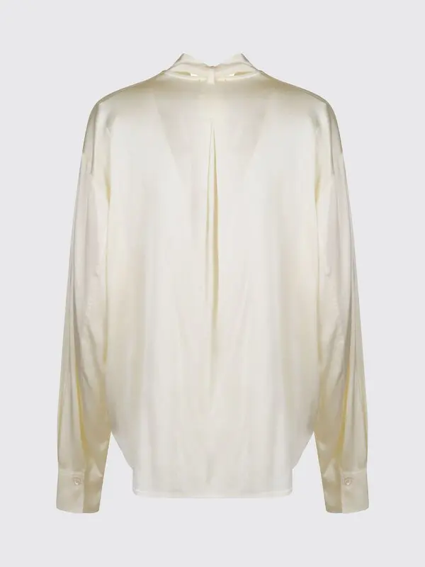 FORTE_FORTE Slim Fit Stretch Silk Pussy-bow Shirt