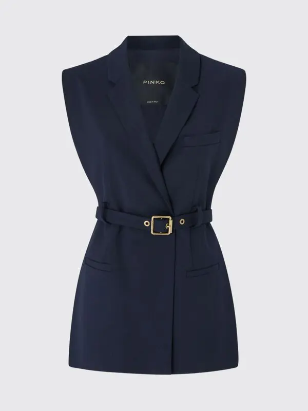 Pinko Wool-blend Waistcoat With Belt And Lapels - Blue