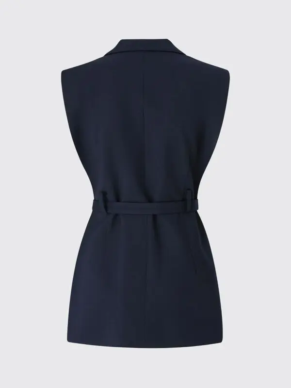 Pinko Wool-blend Waistcoat With Belt And Lapels - Blue