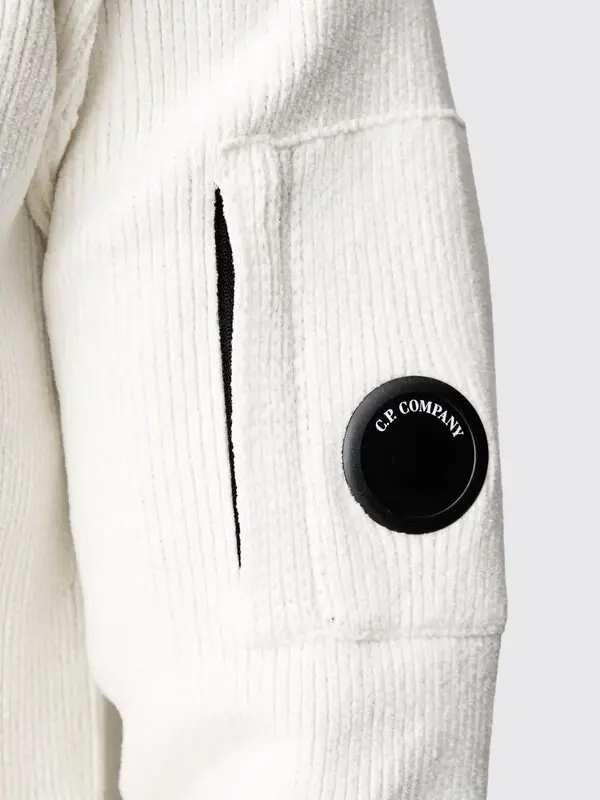 C.P. COMPANY Cotton Crewneck Jumper With Applied Logo And Ribbed Trims - White
