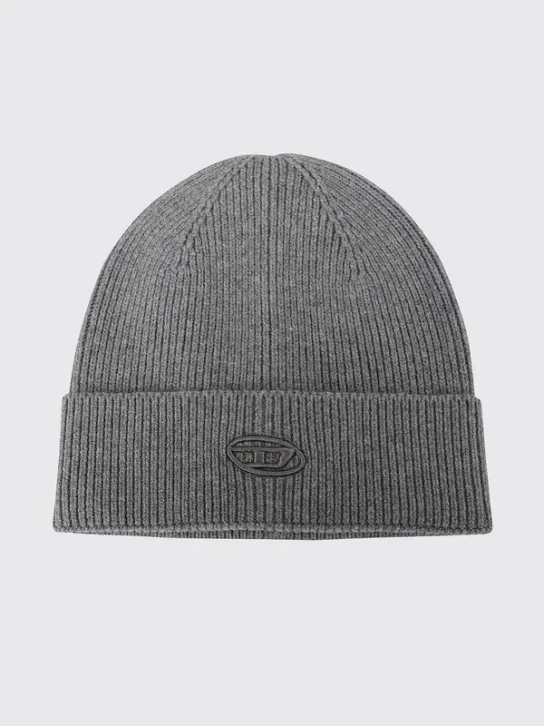 DIESEL® Ribbed Wool And Cotton-blend Beanie With Embroidered Oval D Logo - Grey