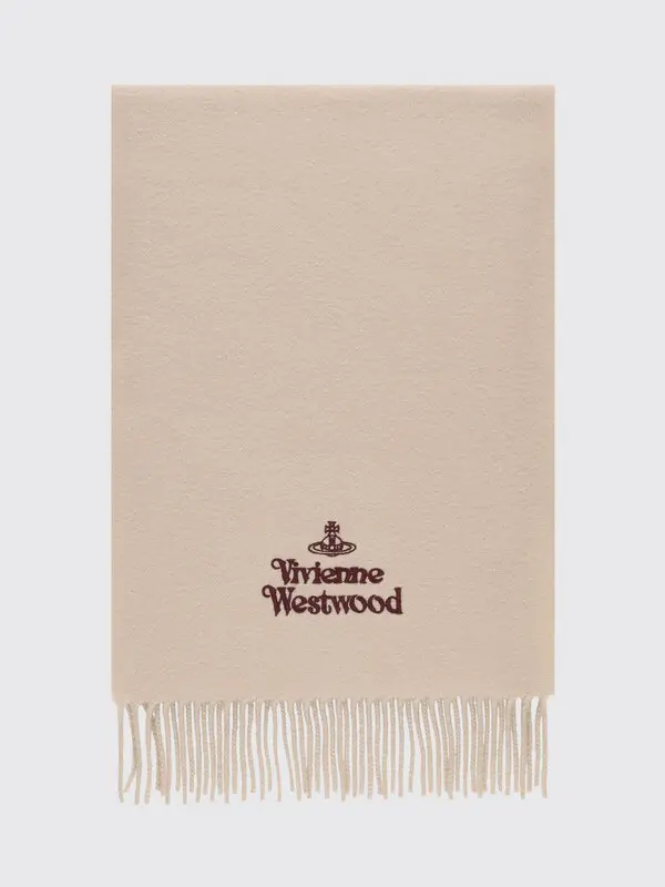 VIVIENNE WESTWOOD Wool Scarf With Contrast Logo And Fringes - Beige