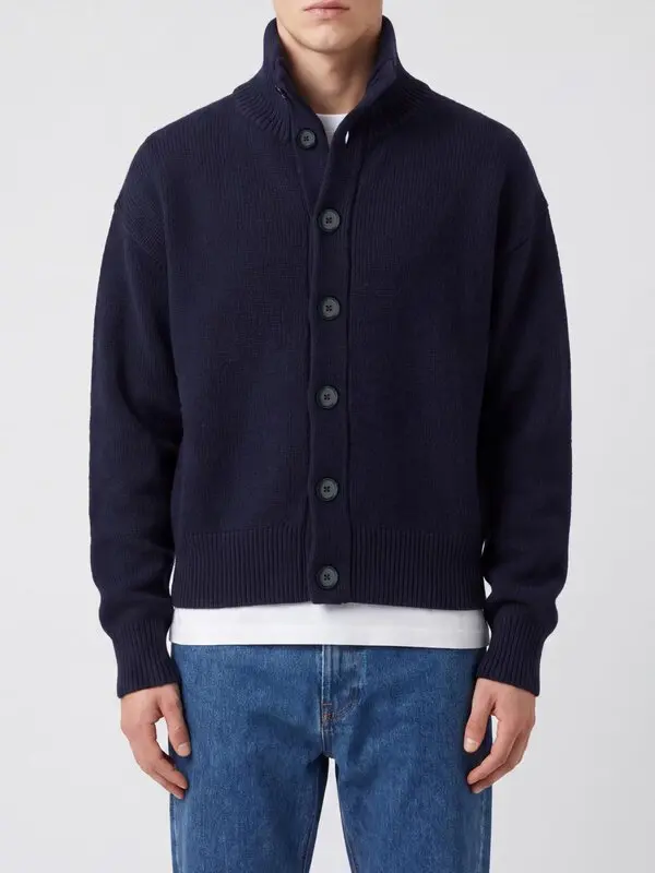 Extreme Cashmere High-neck Button-up Cardigan In 100% Cashmere - Navy