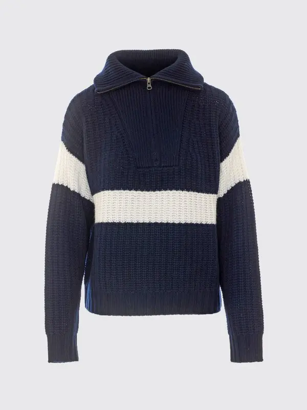 LISA YANG Bicolour Abstract Pattern Cashmere Zip Neck Jumper - Blue