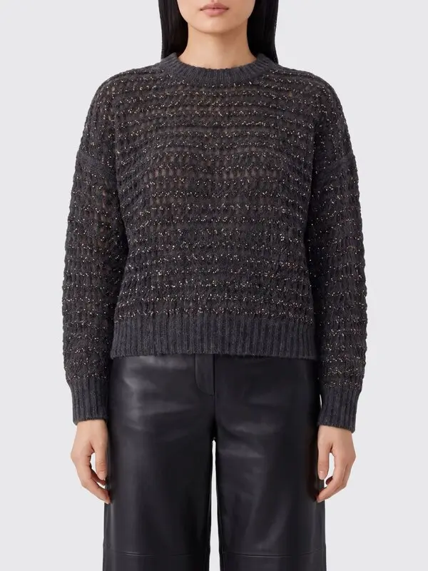 Brunello Cucinelli Openwork Wool And Cashmere Crewneck Jumper - Grey