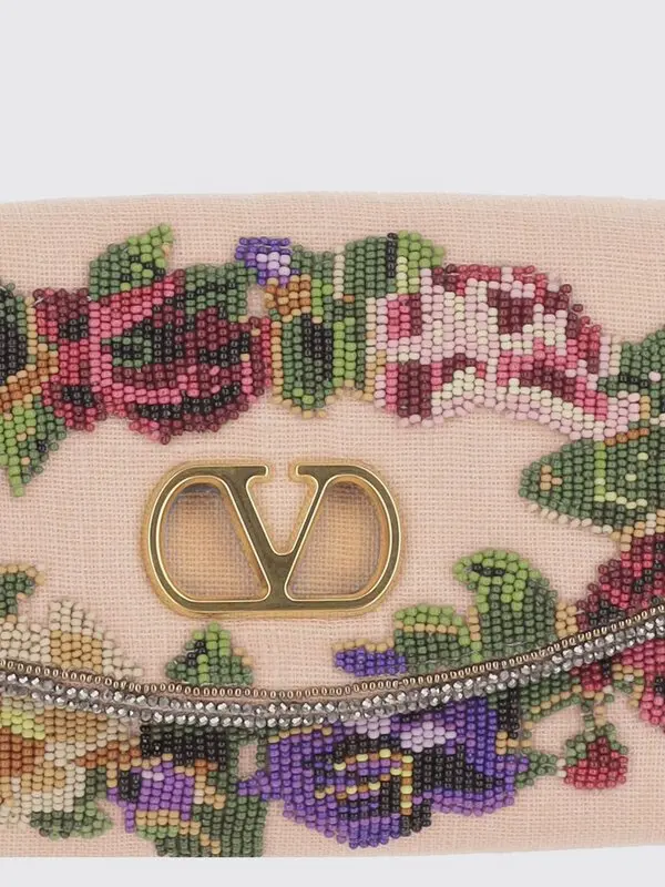 Valentino Garavani Devain Linen Shoulder Bag With Crystal Embroidery - Orchid
