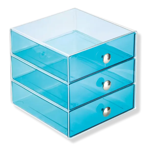 IDESIGN Stackable 3-drawer Vanity Makeup Organizer Aqua