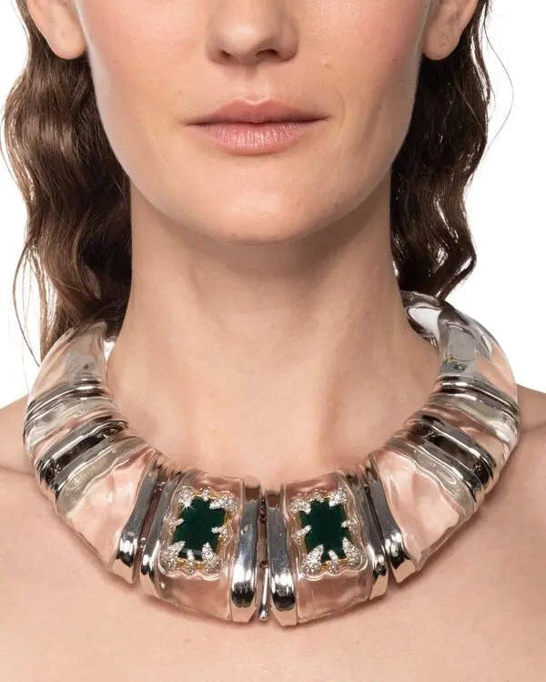 Alexis Bittar Silverlake Lucite Crystal Baguette Bib Necklace - Gold