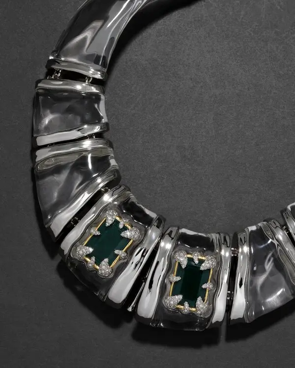Alexis Bittar Silverlake Lucite Crystal Baguette Bib Necklace