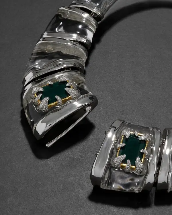 Alexis Bittar Silverlake Lucite Crystal Baguette Bib Necklace