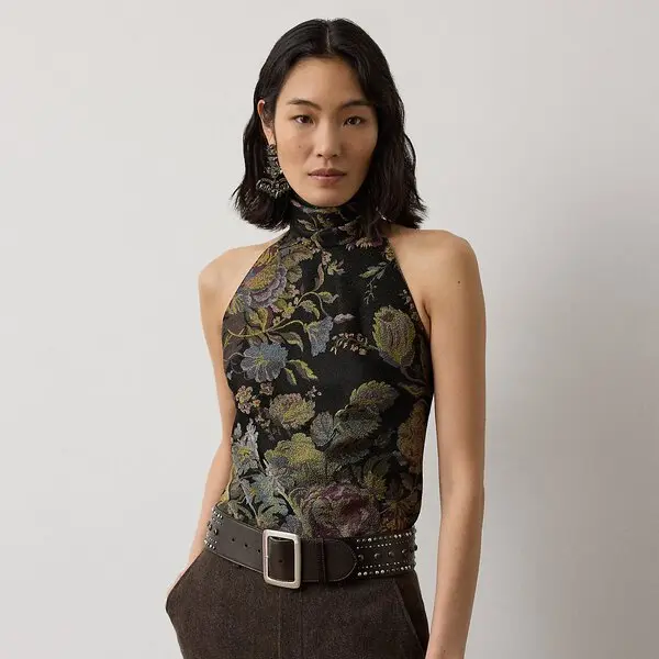 Ralph Lauren Chilton Floral Jacquard Halter Top - Brown Multi