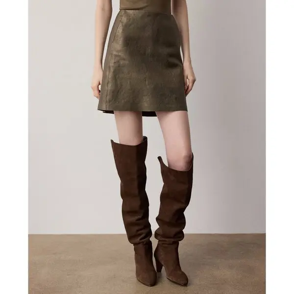 Ralph Lauren Carreen Foiled Lambskin Skirt