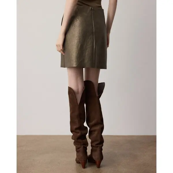 Ralph Lauren Carreen Foiled Lambskin Skirt