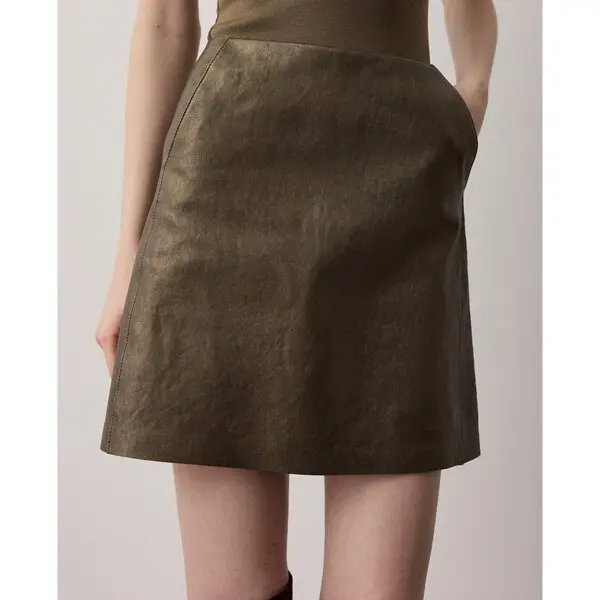 Ralph Lauren Carreen Foiled Lambskin Skirt