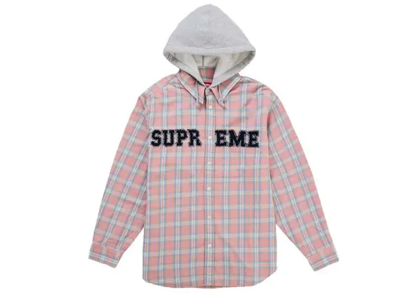 Supreme Applique Hooded Flannel Shirt - Pink