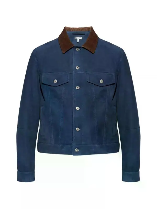 Loewe Corduroy-collar Suede Jacket - Blue