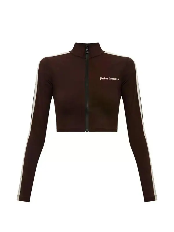 Palm Angels Logo-print Zip-up Cropped Sweatshirt - Brown