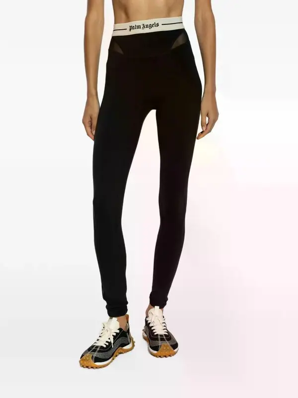 Palm Angels Logo-waistband Mesh-panel Leggings