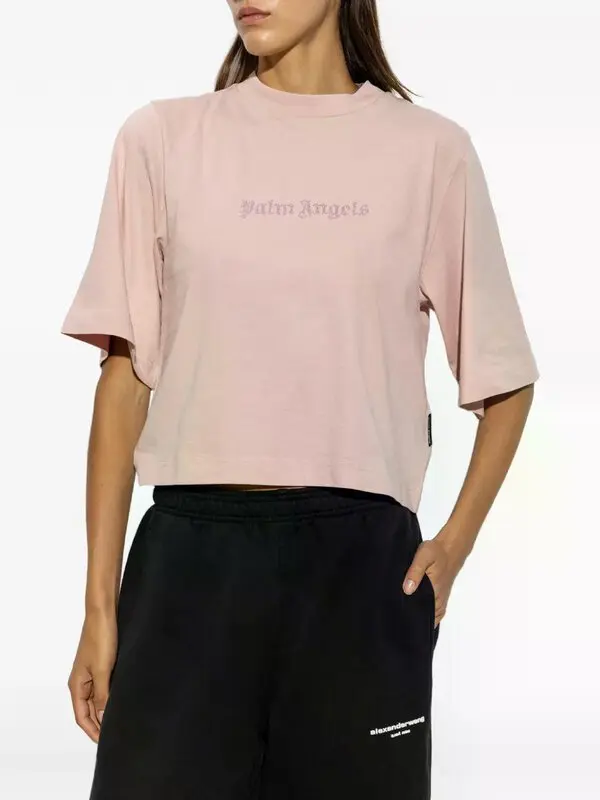 Palm Angels Rhinestone-logo Cropped T-shirt